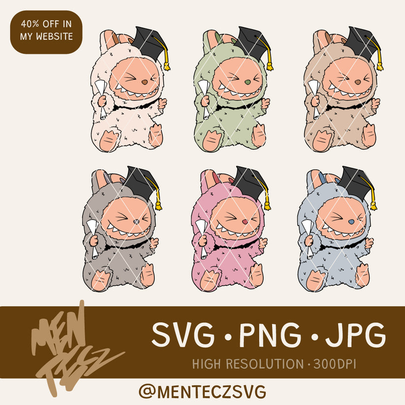 Labubu Graduation SVG, Pack, Labubu Graduation Day Topper for Bouquets ...