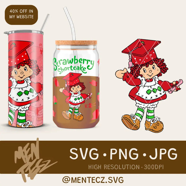 Strawberry Graduation SVG – Doll with Cap and Diploma – Digital Cut Cr ...