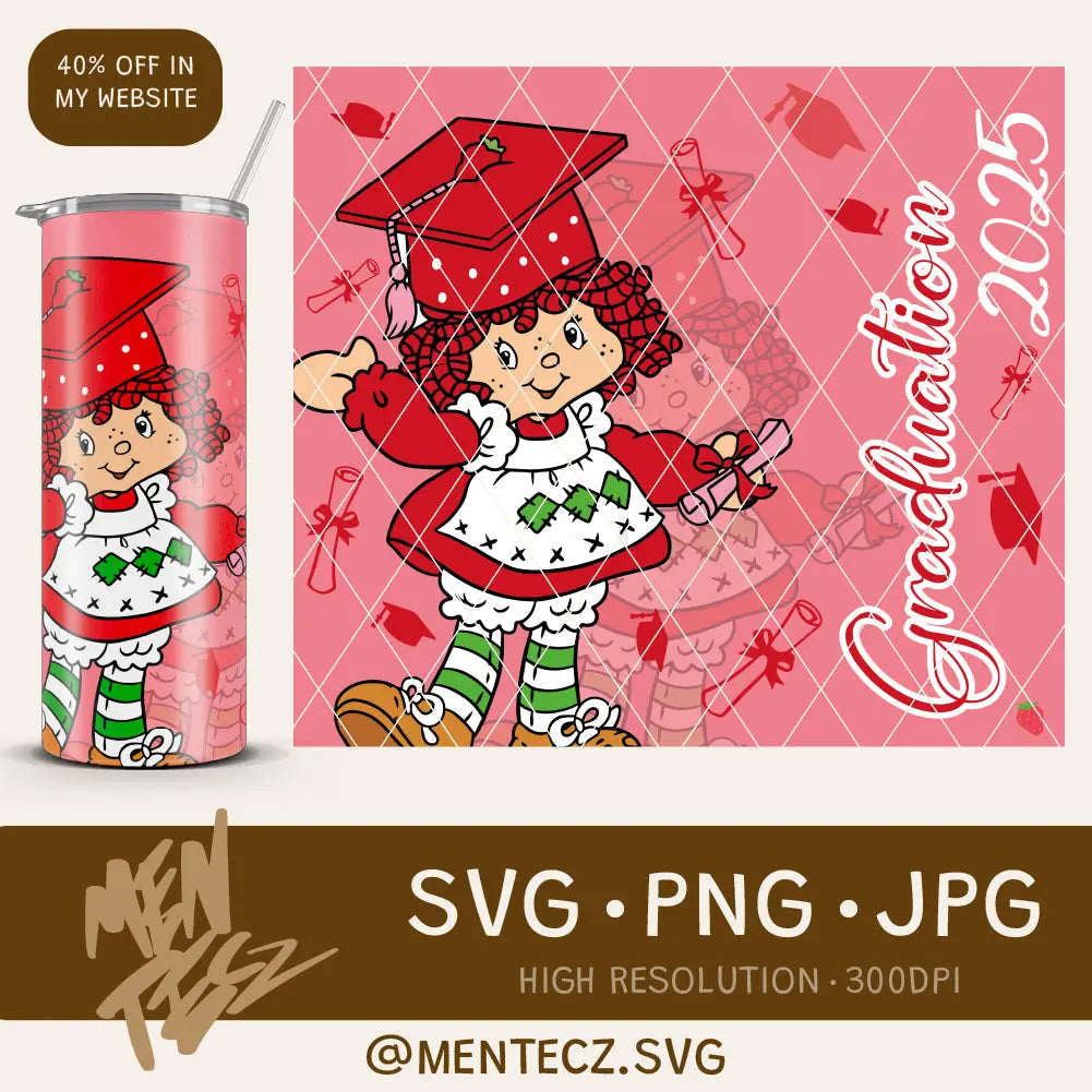 Strawberry Graduation SVG – Doll with Cap and Diploma – Digital Cut Cr ...