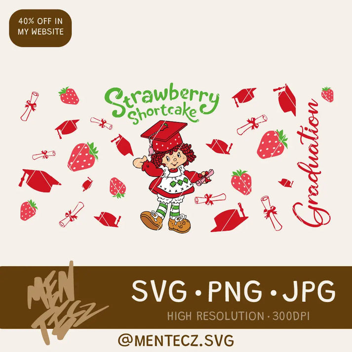 Strawberry Graduation SVG – Doll with Cap and Diploma – Digital Cut Cr ...