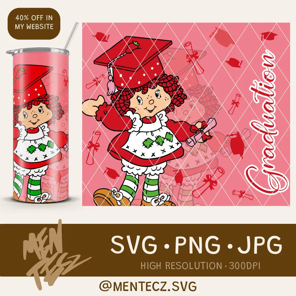 Strawberry Graduation SVG – Doll with Cap and Diploma – Digital Cut Cr ...