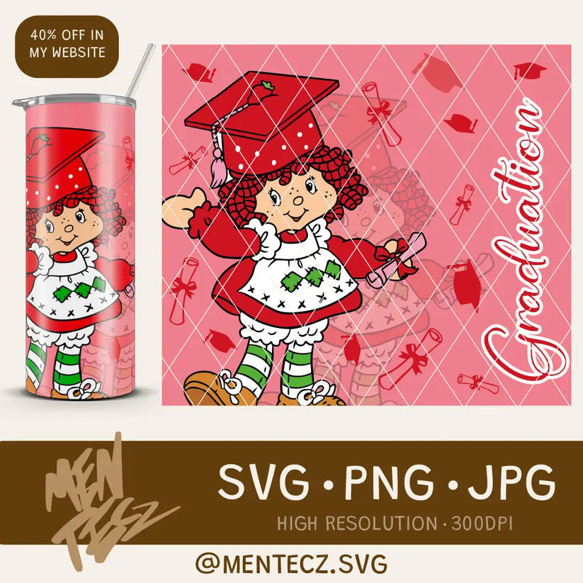 Strawberry Graduation SVG – Doll with Cap and Diploma – Digital Cut Cr ...