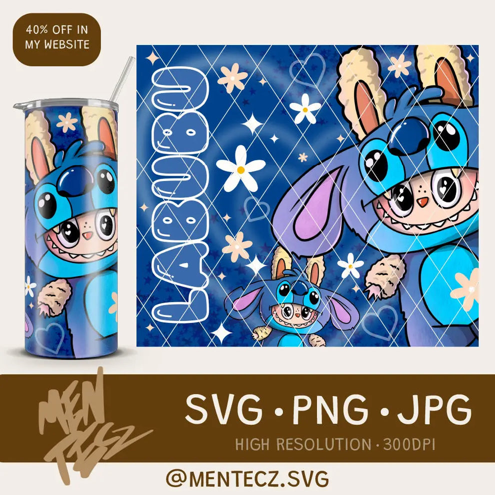 stitch labubu Design, Trending Cartoon Character 20oz Skinny Tumbler P ...